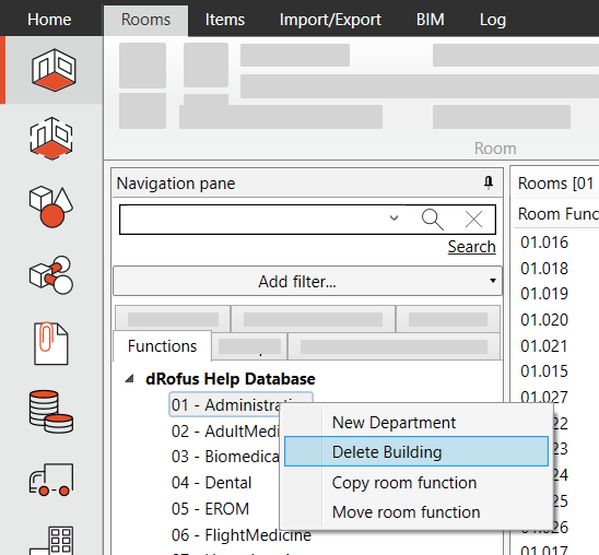 Create and Edit Room Function Structure