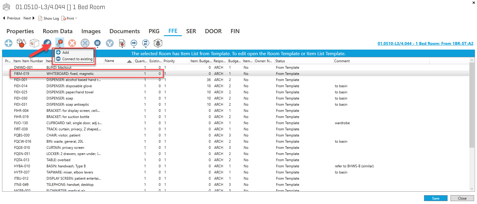 Linking Existing Items To Planned Item Occurrences Via The Rooms Module Method 1 