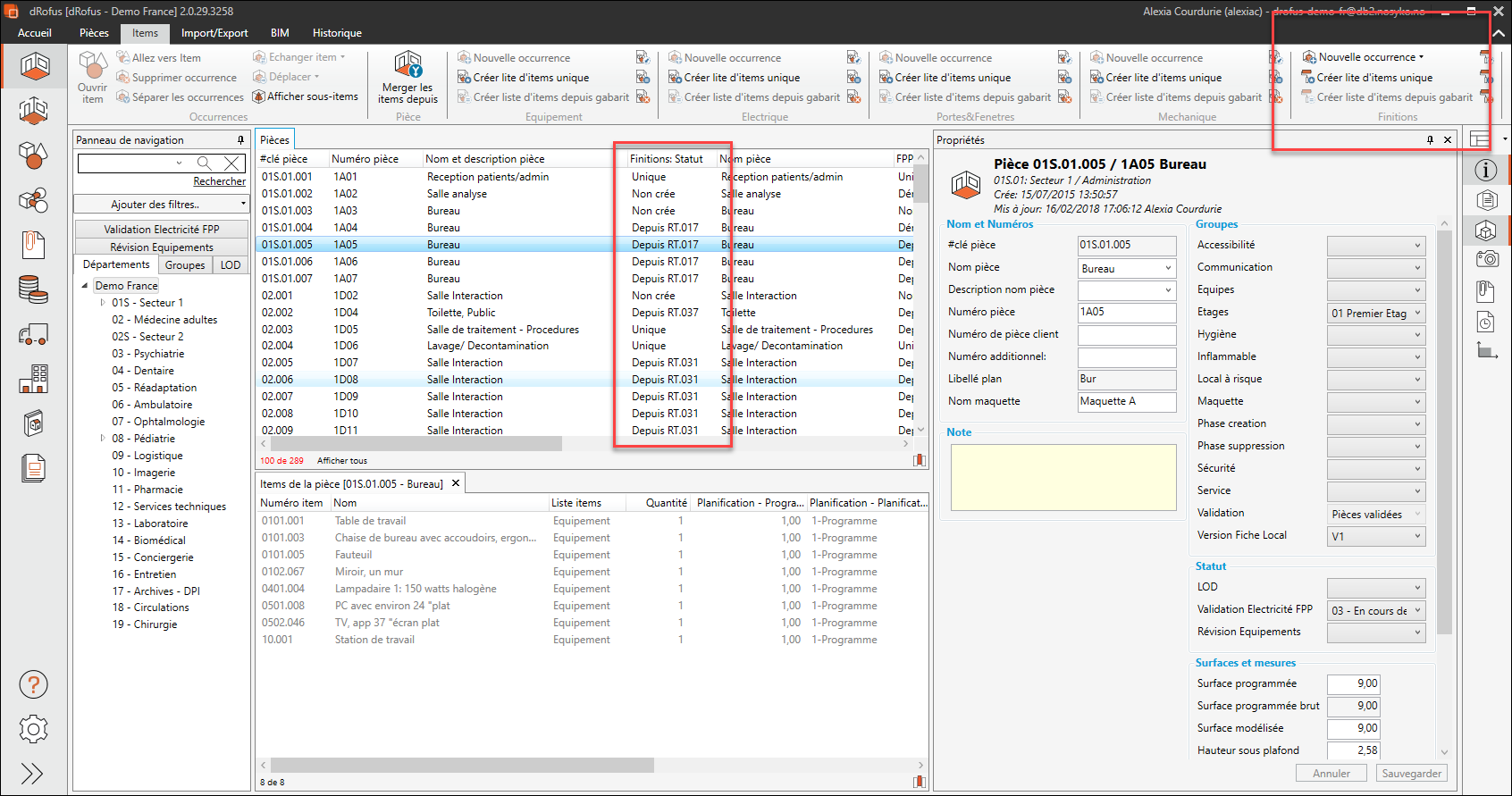 Créer des listes de finitions pour les pièces