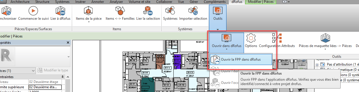 Afficher des pièces dans dRofus et Revit