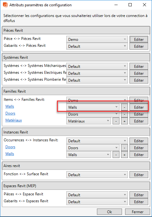 Attribut de configuration des catégories de Famille Revit