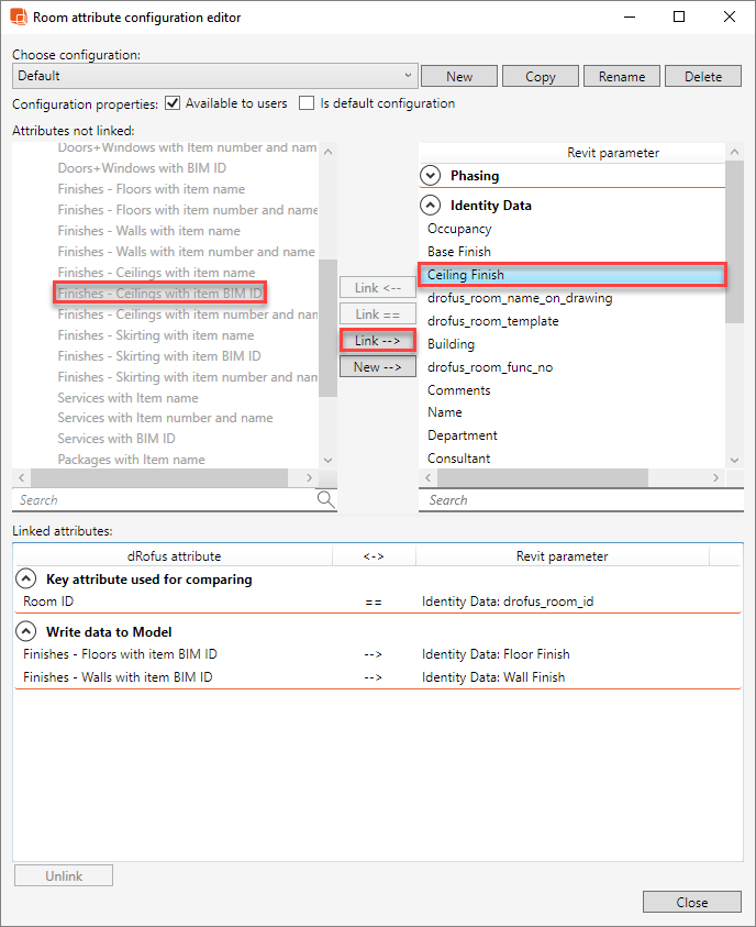 Link and Synchronize Finishes with Room Parameters