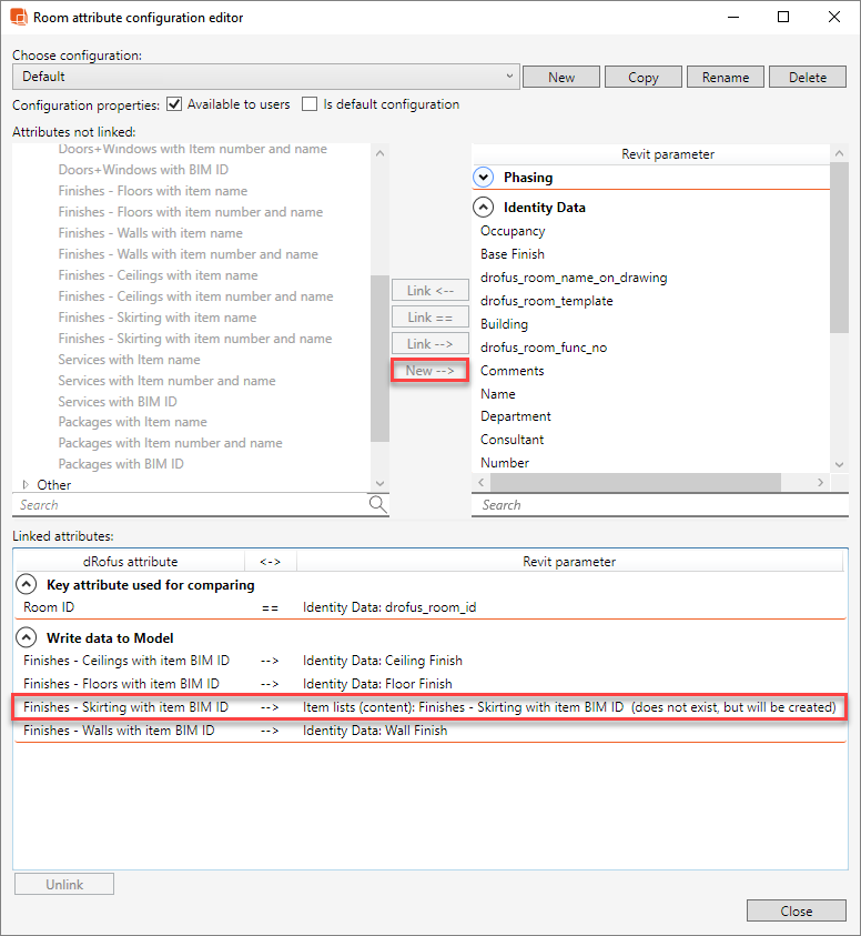 Link and Synchronize Finishes with Room Parameters
