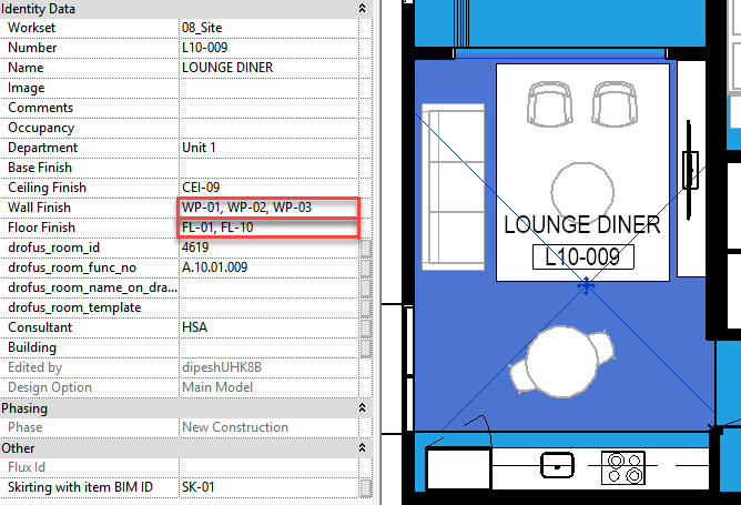 Link and Synchronize Finishes with Room Parameters