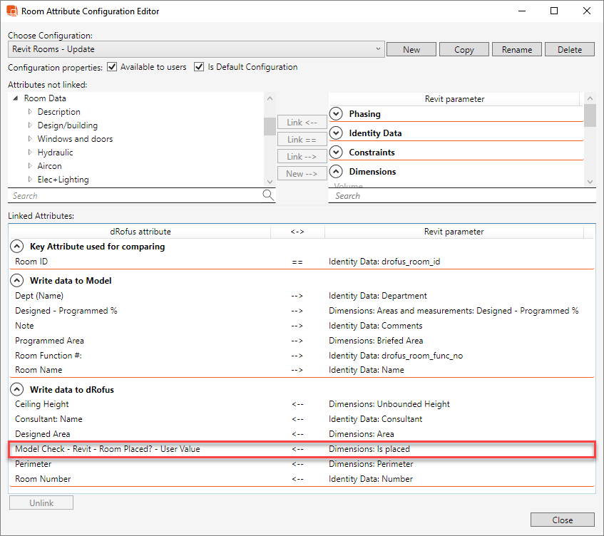 Send data from Revit to dRofus Room Data