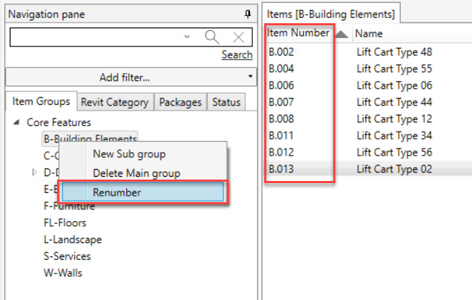 Editing of Item Numbers