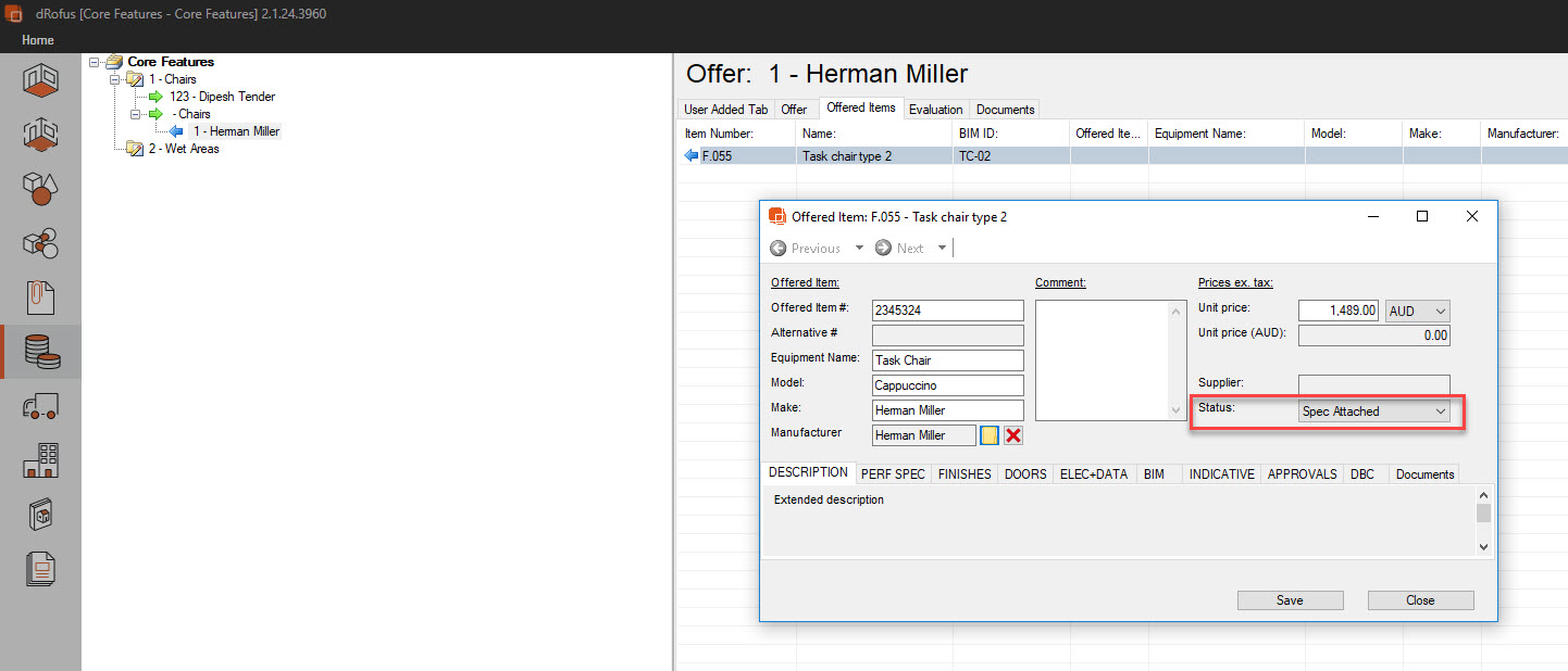 Offered Items - Status