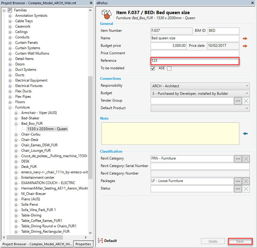 dRofus Panel Family Types Updating Data