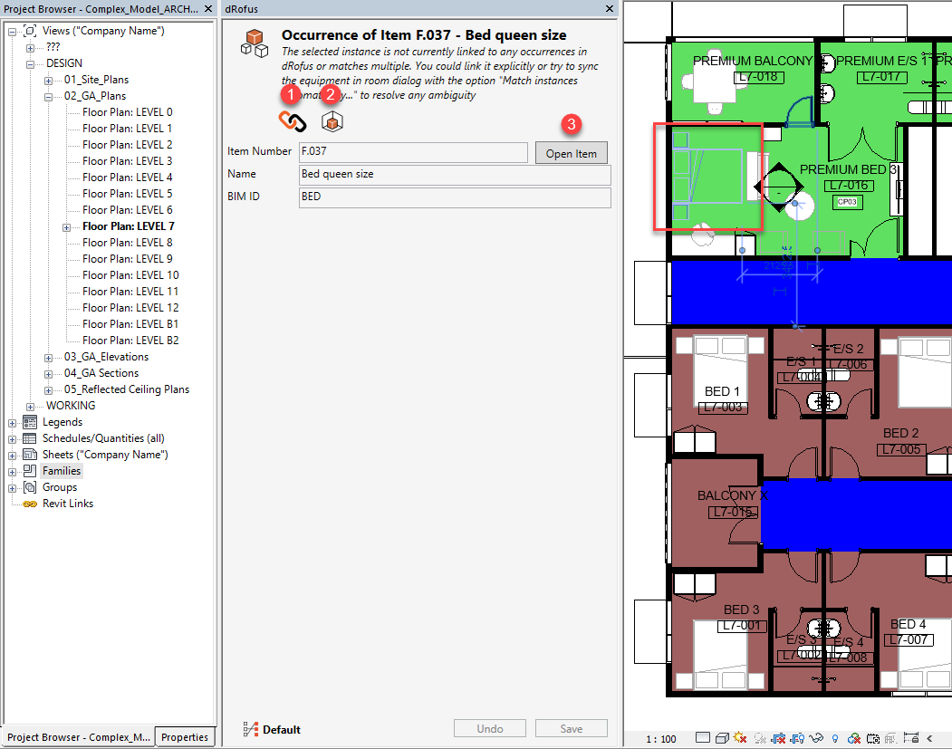 dRofus Panel Family Instances Action Icons