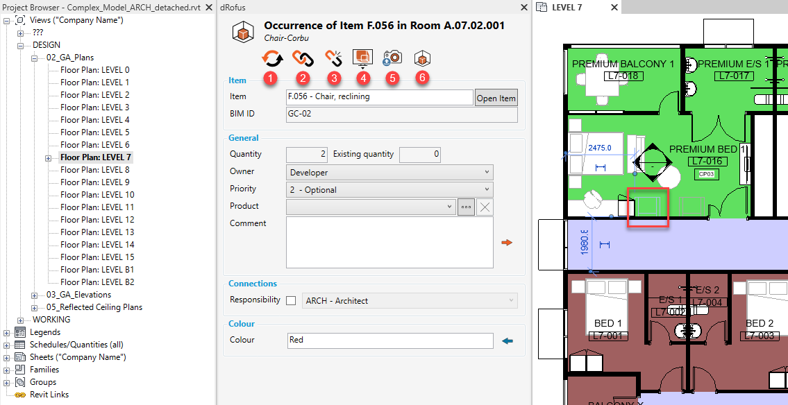 dRofus Panel Family Instances Action Icons