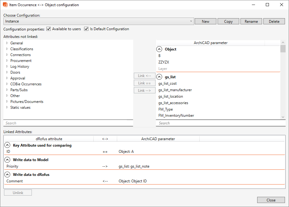 ArchiCAD Object to Item Occurrence Configuration