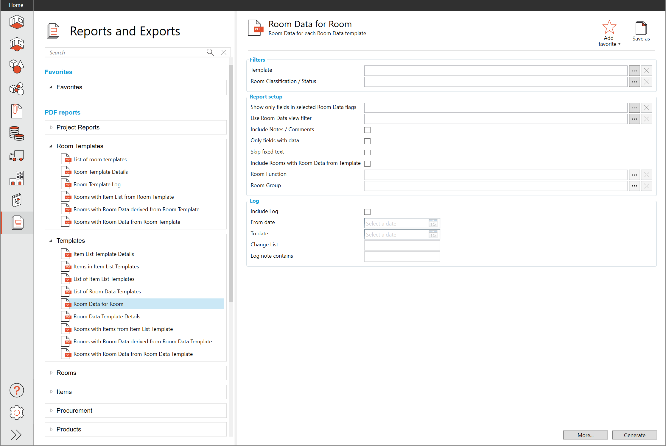 Room Data for Room Data Template PDF Report