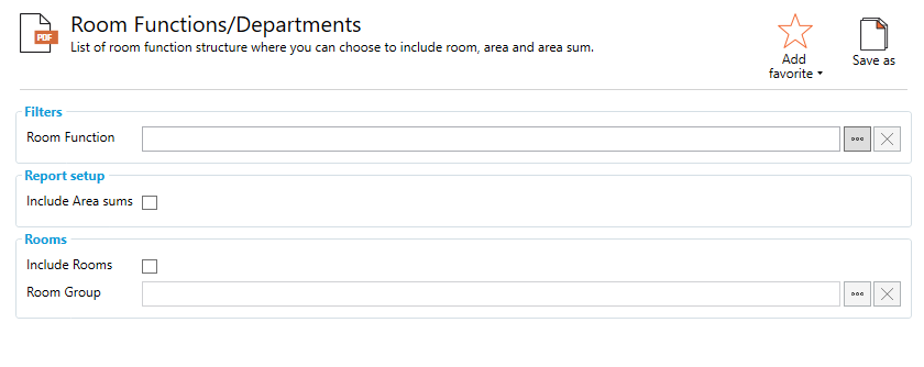 Room Functions and Departments PDF Report