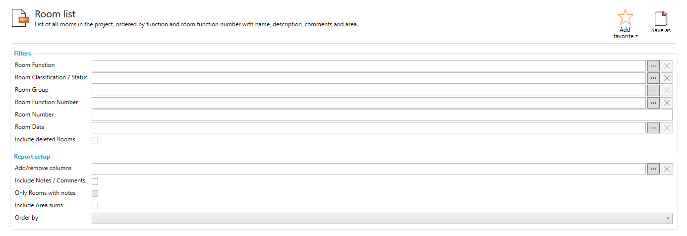Deprecated Room List PDF Report