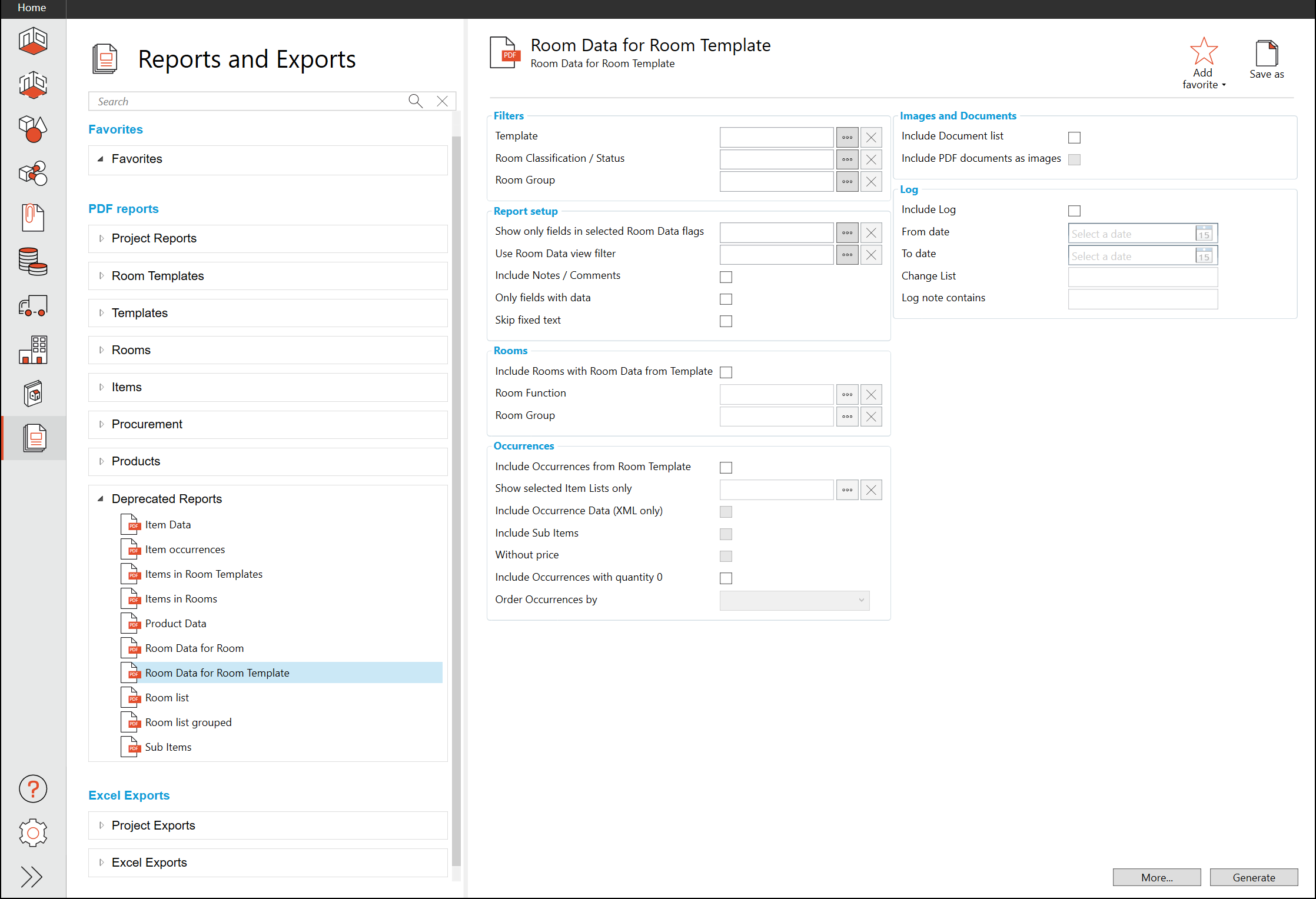 Deprecated Room Data for Room Template PDF Report