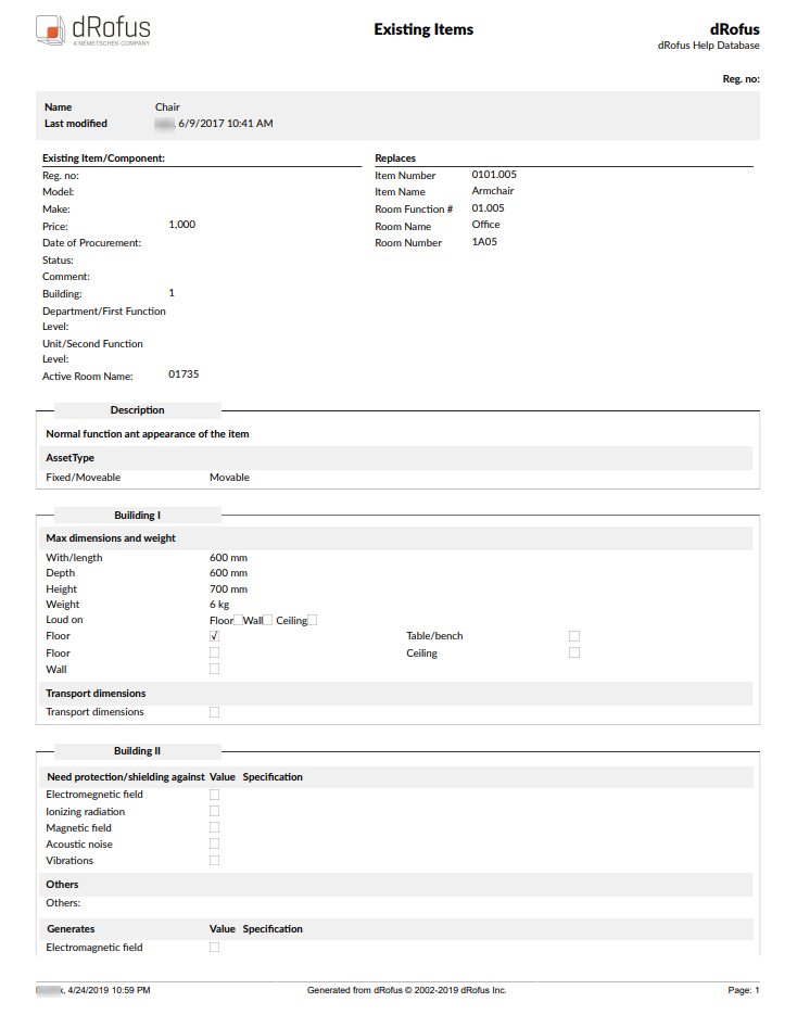 Existing Items PDF Report