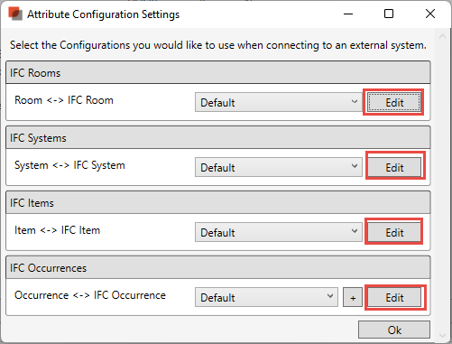Create New, Edit or delete IFC Attribute Configuration