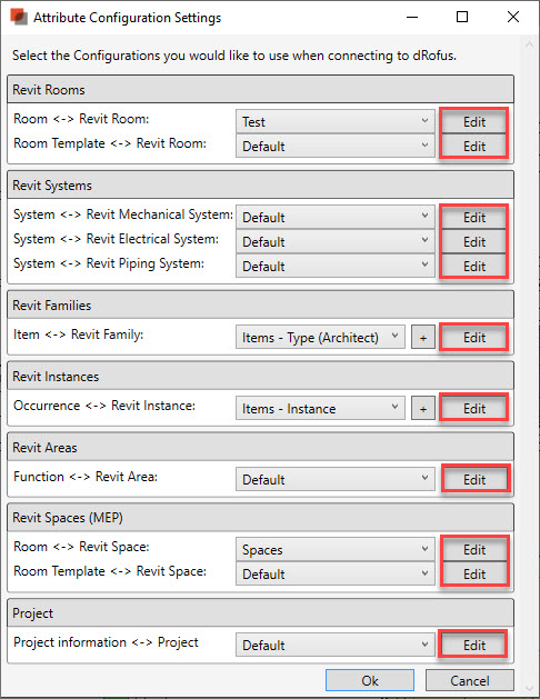 Create New or Edit Revit Attribute Configuration.