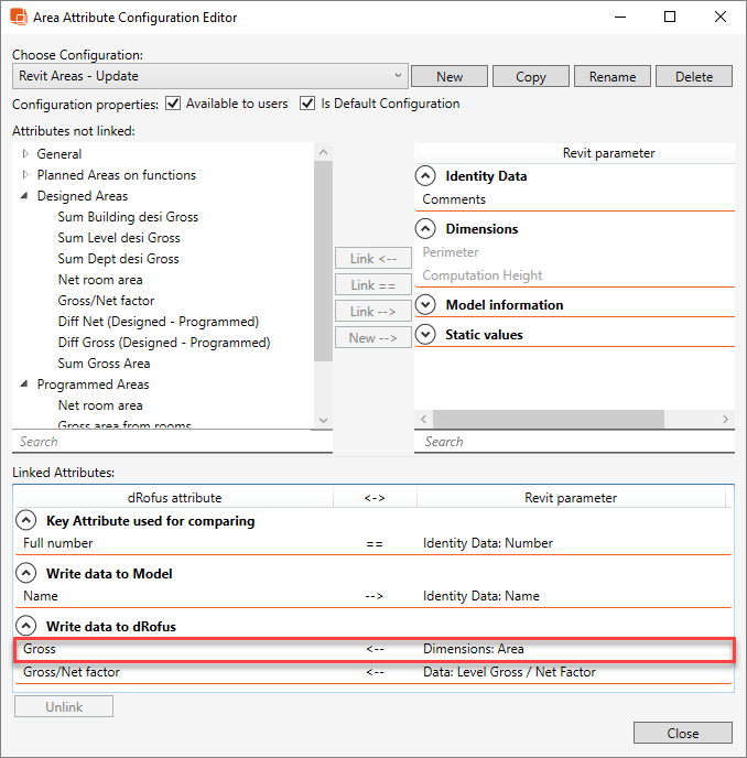 Linking Revit Areas to dRofus Room Functions