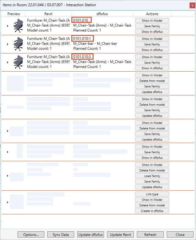 Option 1 - Connections of One Revit Family Type To Multiple dRofus Child Item Types