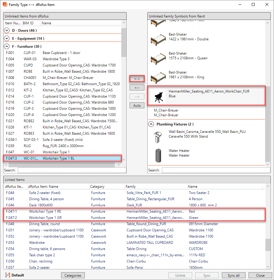 Option 2 - Link Revit Family Types to Child Items
