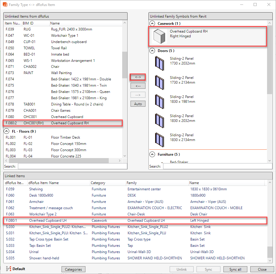 Option 2 - Link Revit Family Types to Child Items