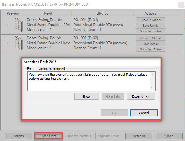 Revit Family Types and Instances - Request to Synchronize with Central model