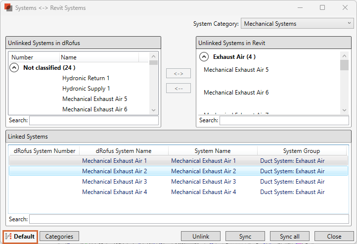 Link System in Revit with Planned Systems in dRofus