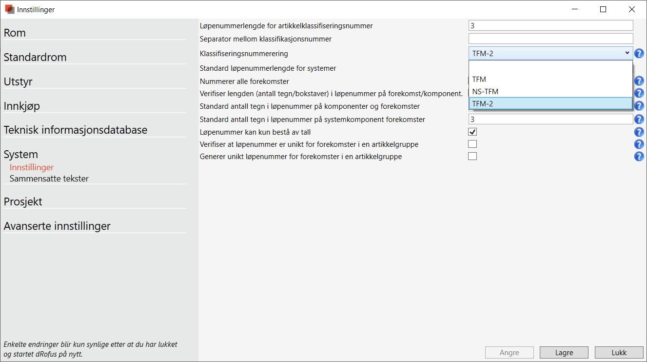 Sett opp TFM klassifikasjon