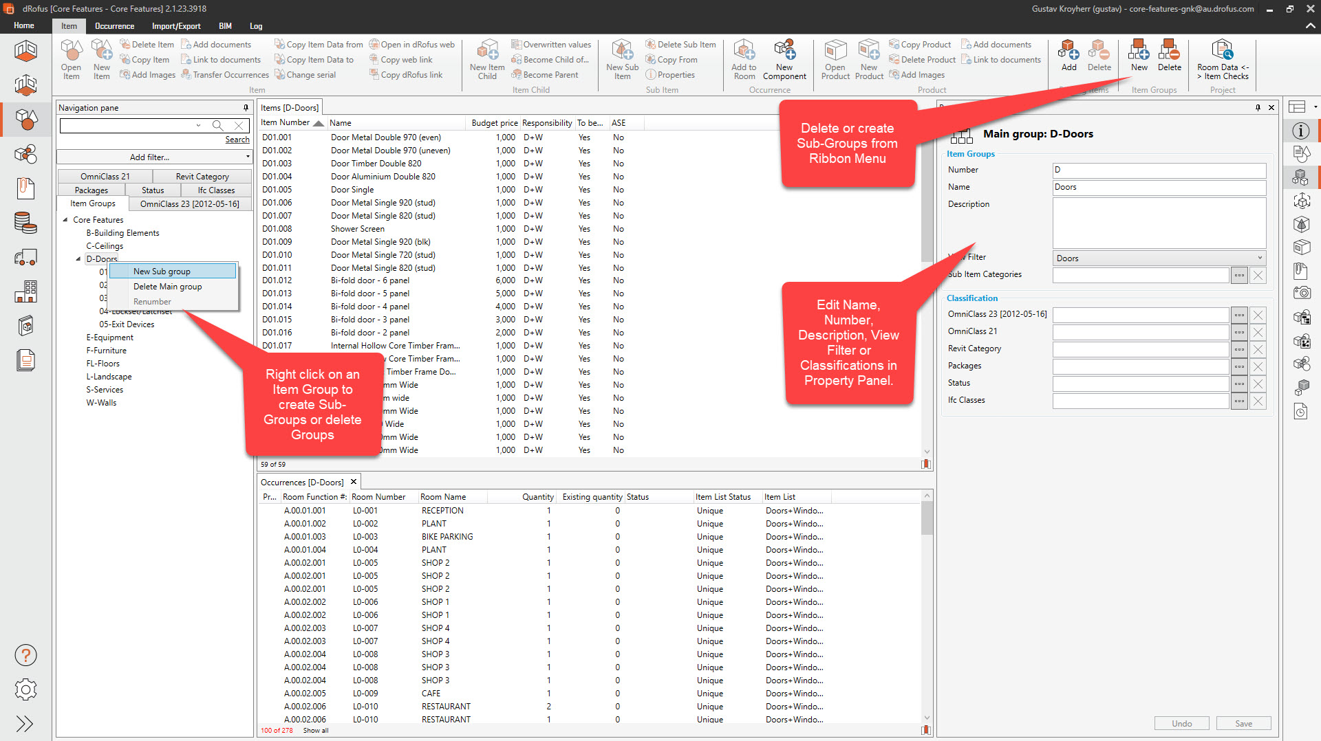 Create, edit and Delete Item Groups