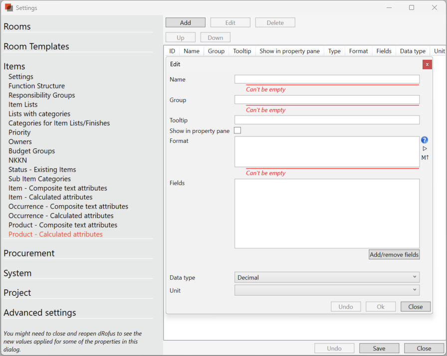 Edit Product Calculated Attributes